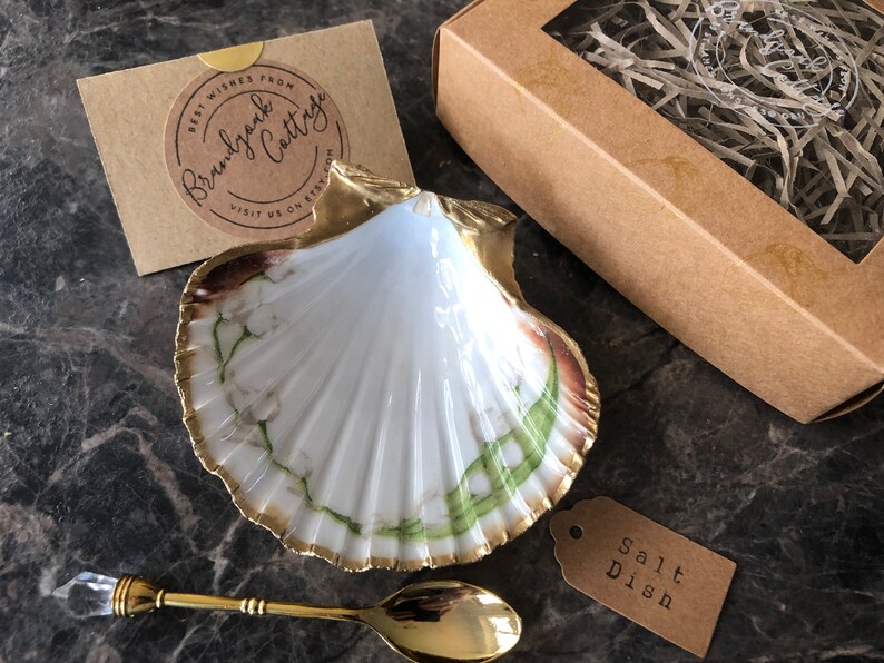 Lily of the Valley Gold Scallop Shell Salt & Pepper Cruet Dishes With ...