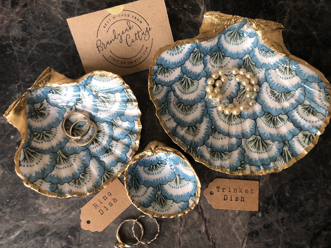 Pierre Frey Gift Set of Trinket Dishes in Light Blue Aqua White Gold ...