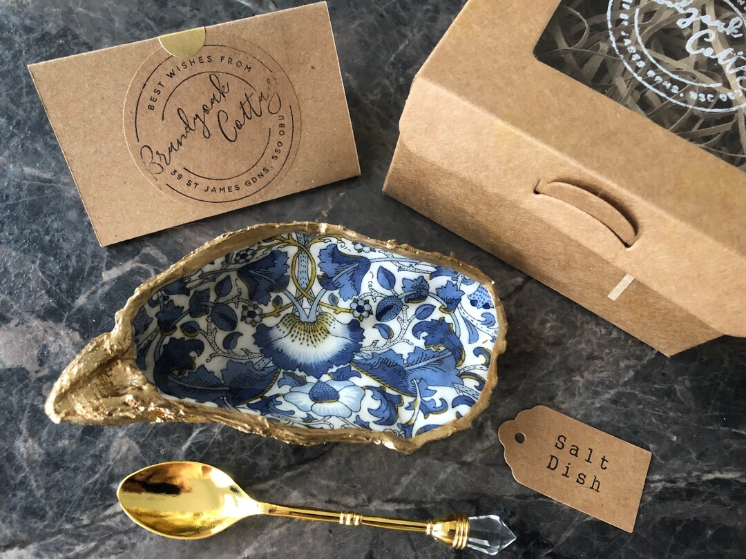 William Morris Blue White Yellow Lodden Single Oyster Shell Salt Dish ...