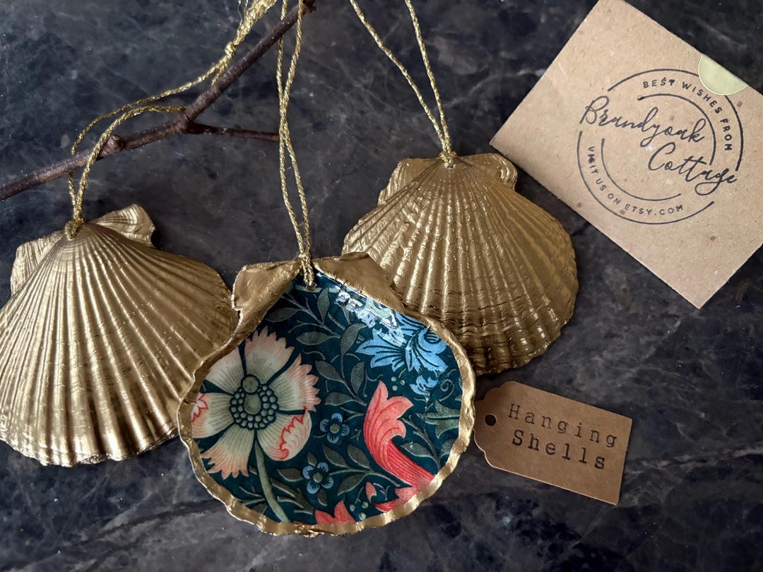 William Morris Christmas Shell Decorations in Compton Teal Blue, Red ...