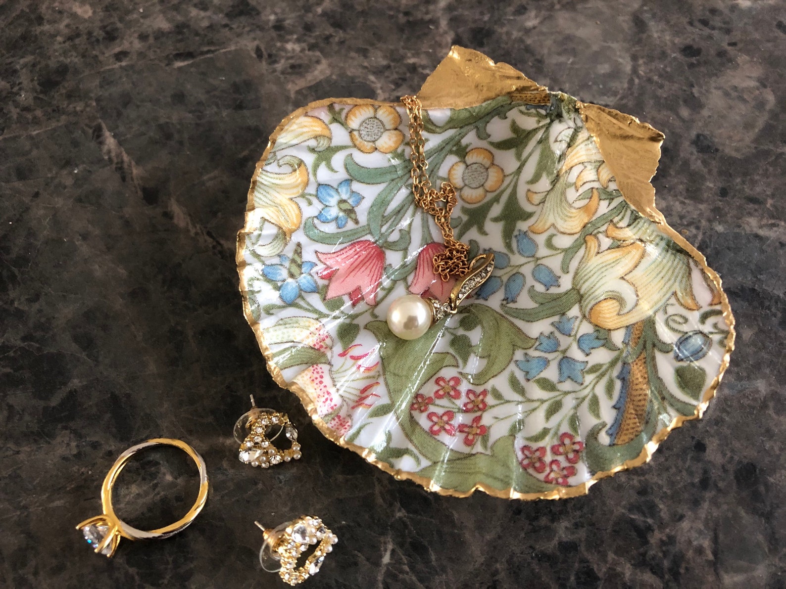 Scallop Shell Trinket Dish in William Morris Golden Lily | Etsy