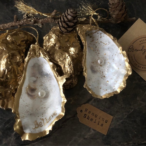 Hanging Oyster Shell Ornament - Etsy