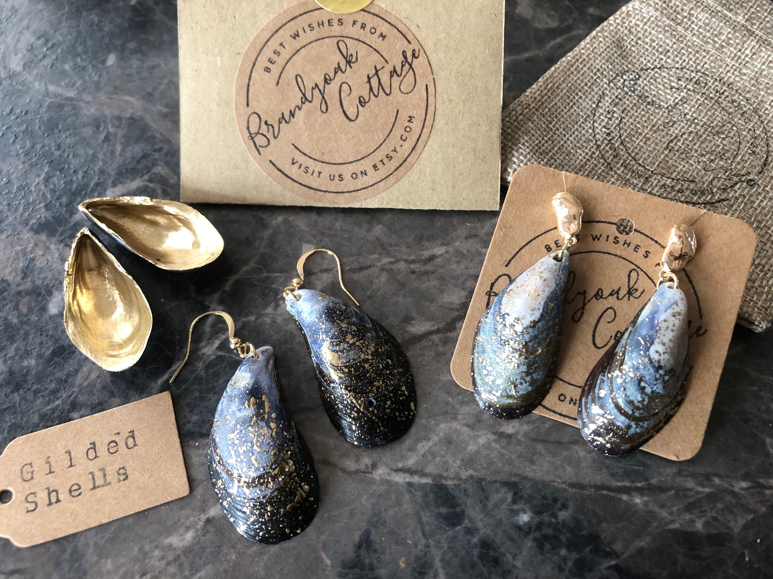 Gilded Real Mussel Shell Earrings | Gold Spatter Seashell Earrings With ...