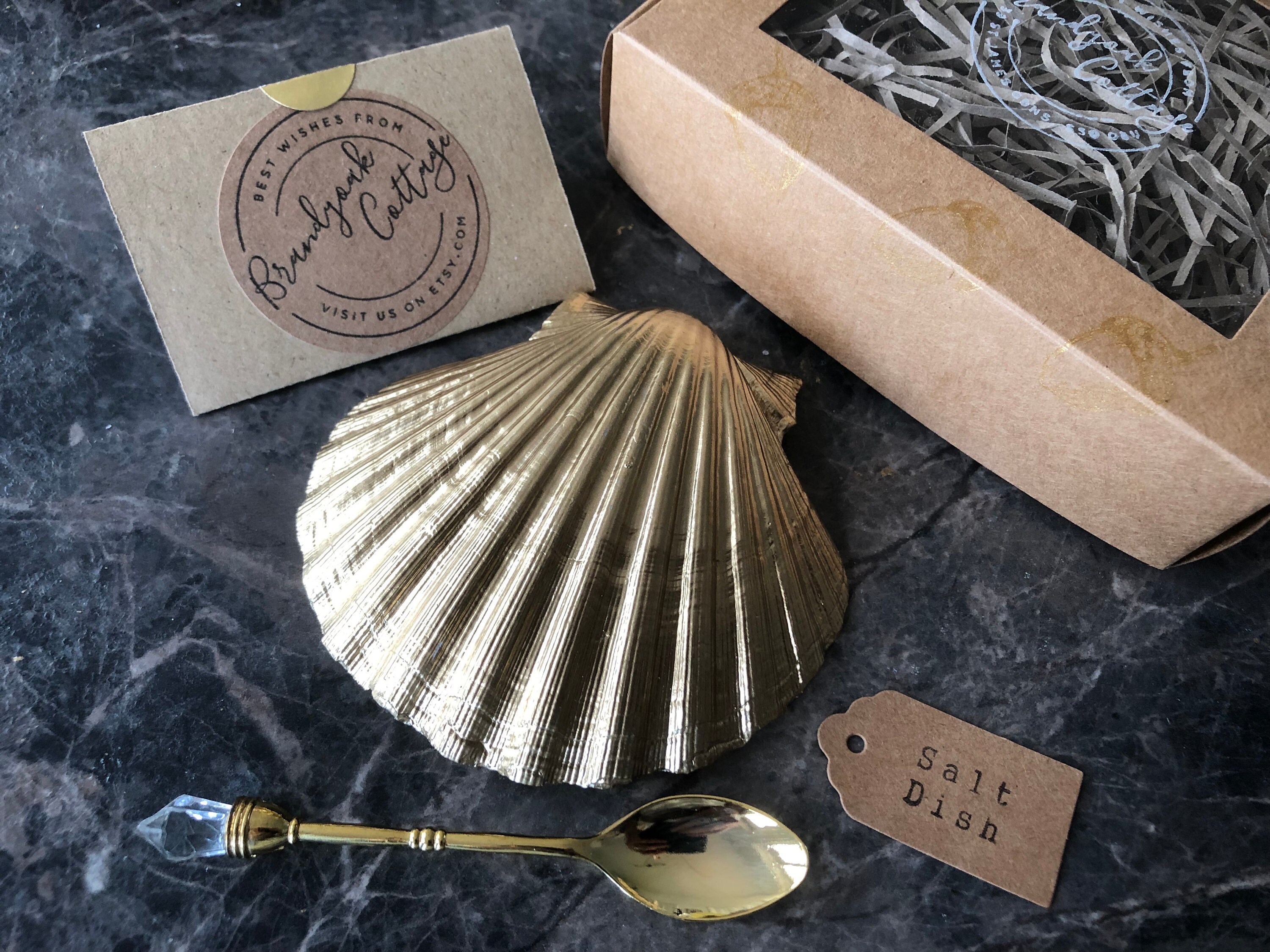 Lily of the Valley Gold Scallop Shell Salt & Pepper Cruet Dishes With ...