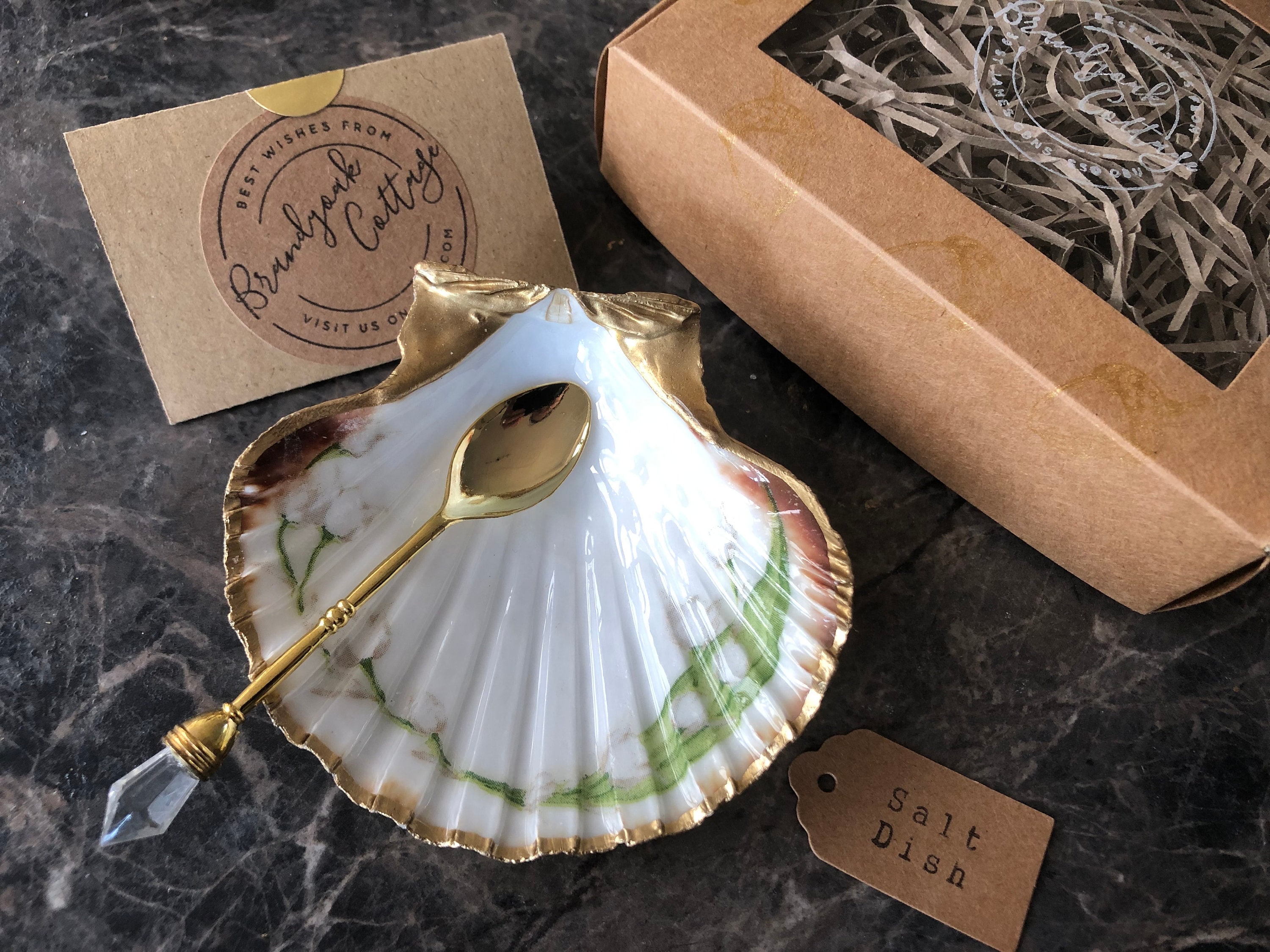 Lily of the Valley Gold Scallop Shell Salt & Pepper Cruet Dishes With ...