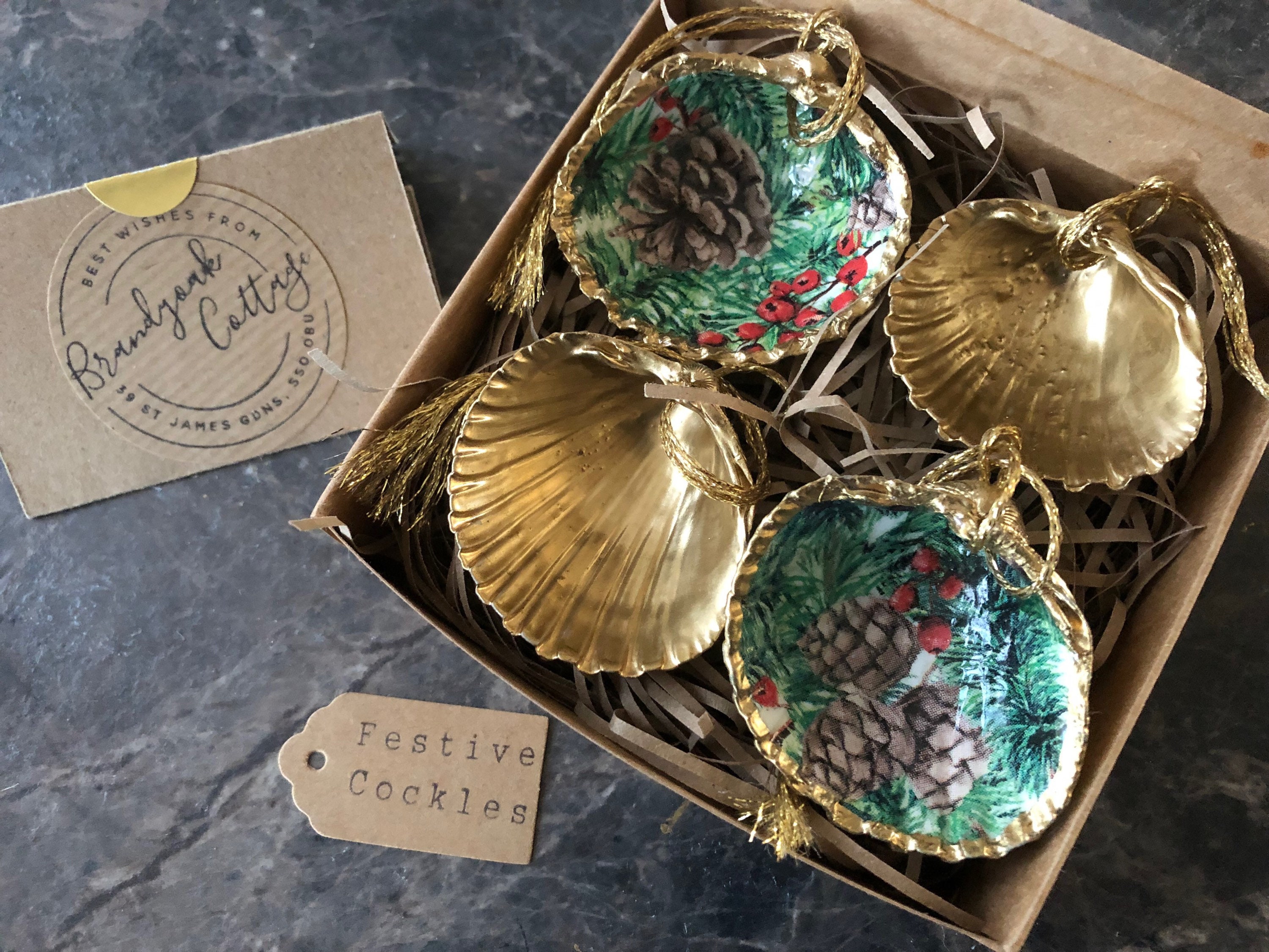 Set of 4 Festive Gold Cockle Shell Christmas Decorations Gold - Etsy UK