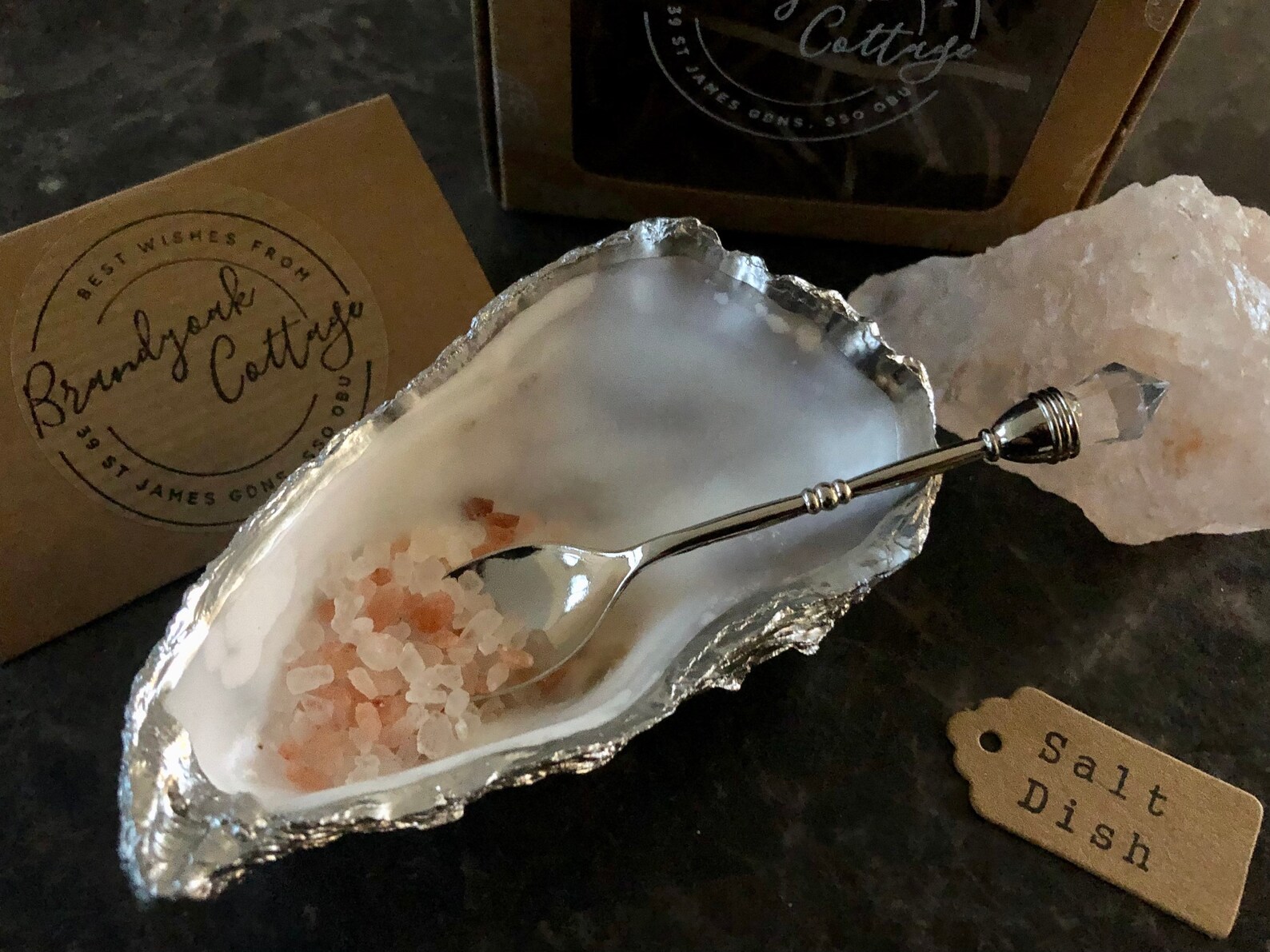 Single Silver Oyster Shell Salt Dish With Spoon | Salt Pinch Pot Cruet ...