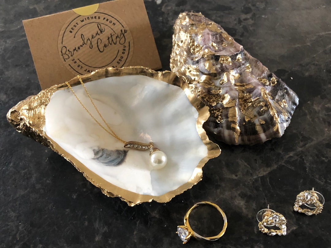Oyster Shell Jewellery Dish With Beautiful Natural Purple & Gold ...