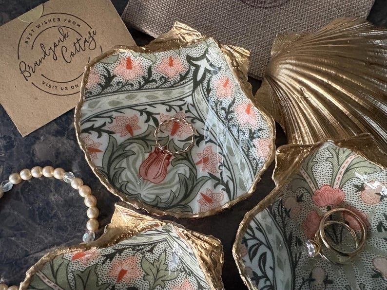 William Morris Shells in Eden Sage Green & Peach for Jewellery | Gold ...