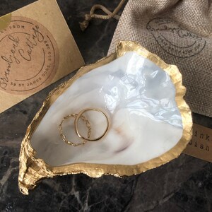 Oyster Engagement Ring Dish White & Gold Oyster Shell Trinket Dish ...