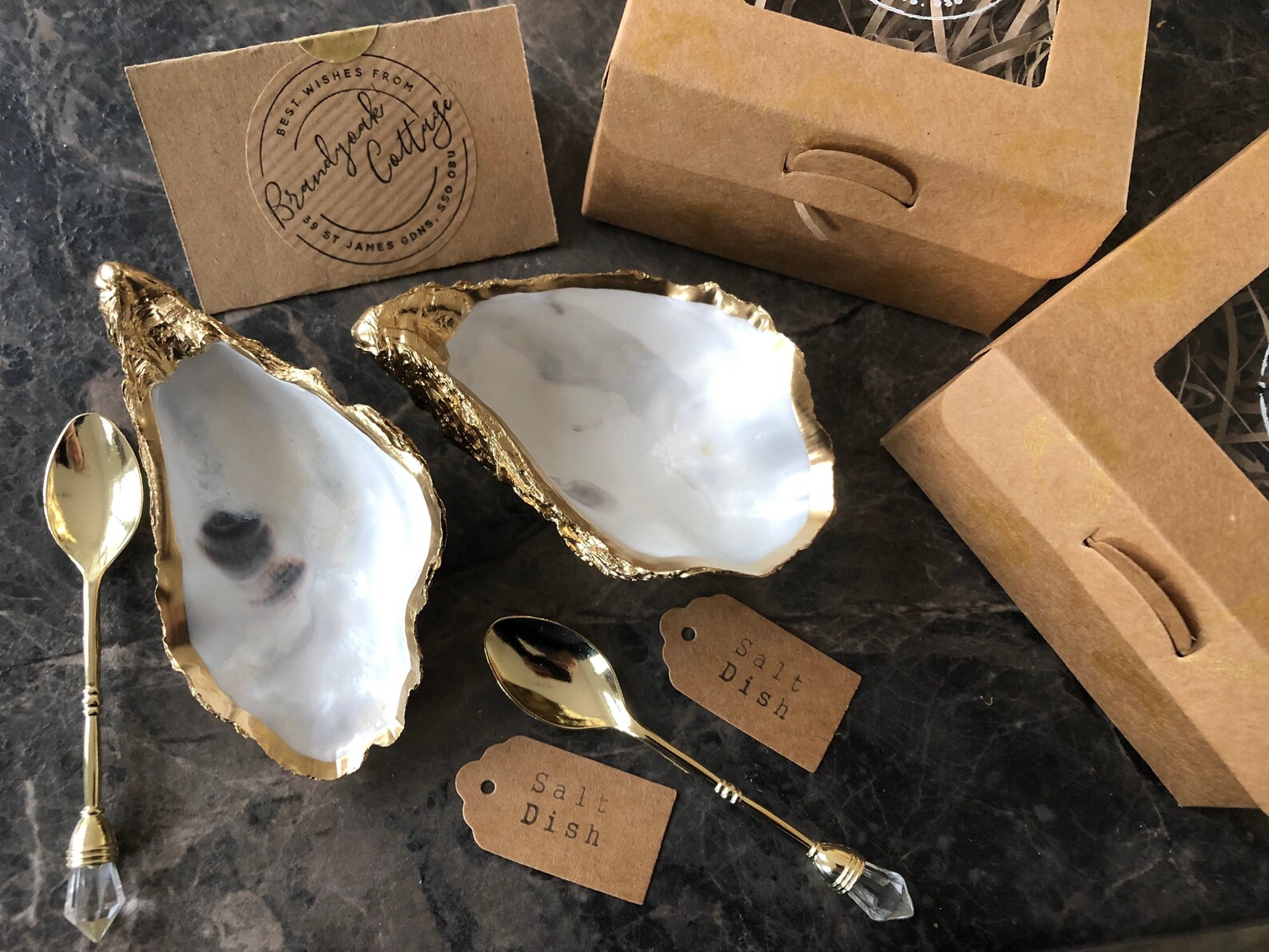 Single Gold Oyster Shell Salt Cellar With Golden Spoon - Etsy UK
