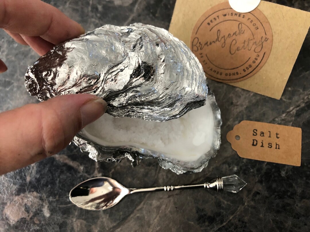 Silver Oyster Salt Dish With Lid or Spoon Rest | Whole Oyster Shell ...