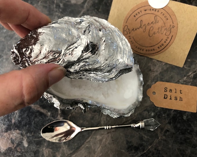 Silver Oyster Salt Dish With Lid or Spoon Rest | Whole Oyster Shell ...
