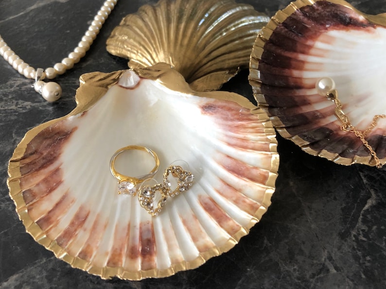 Shell Trinket Dish Gilt Edged Golden Scallop Shell Gold | Etsy