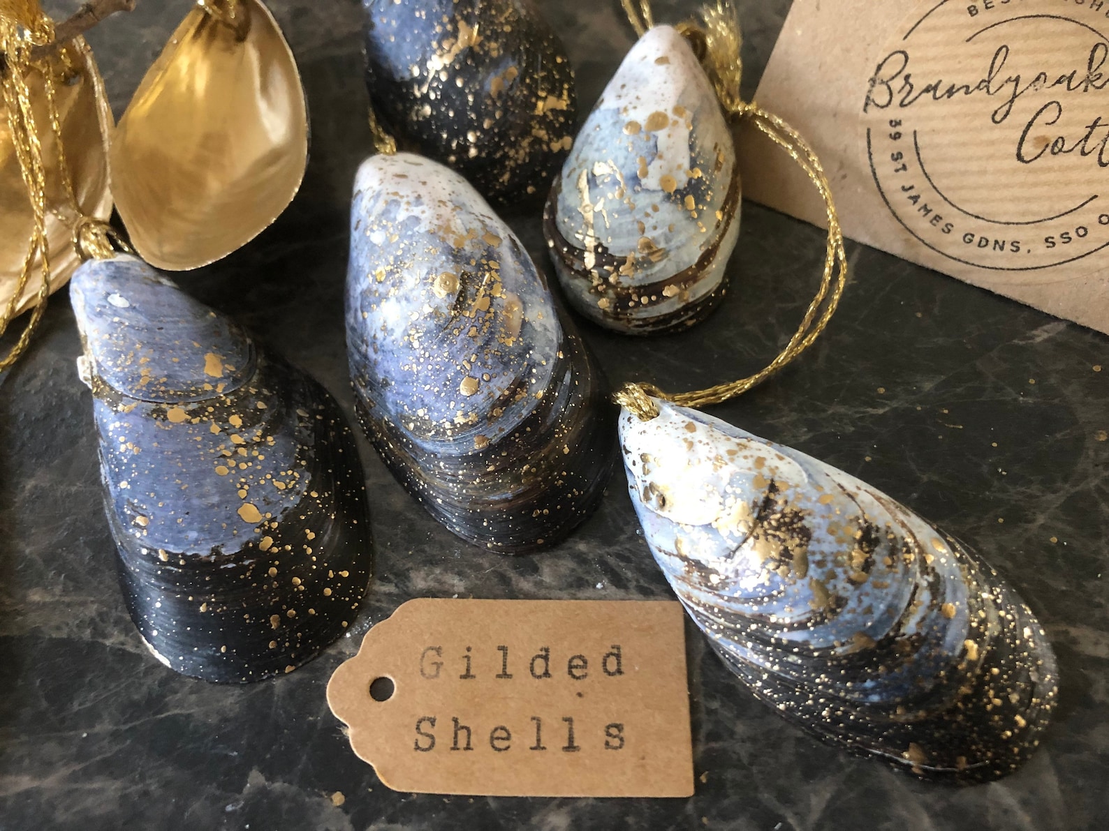 Gilded Mussel Shell Seashell Ornaments, Shell Christmas Decorations ...