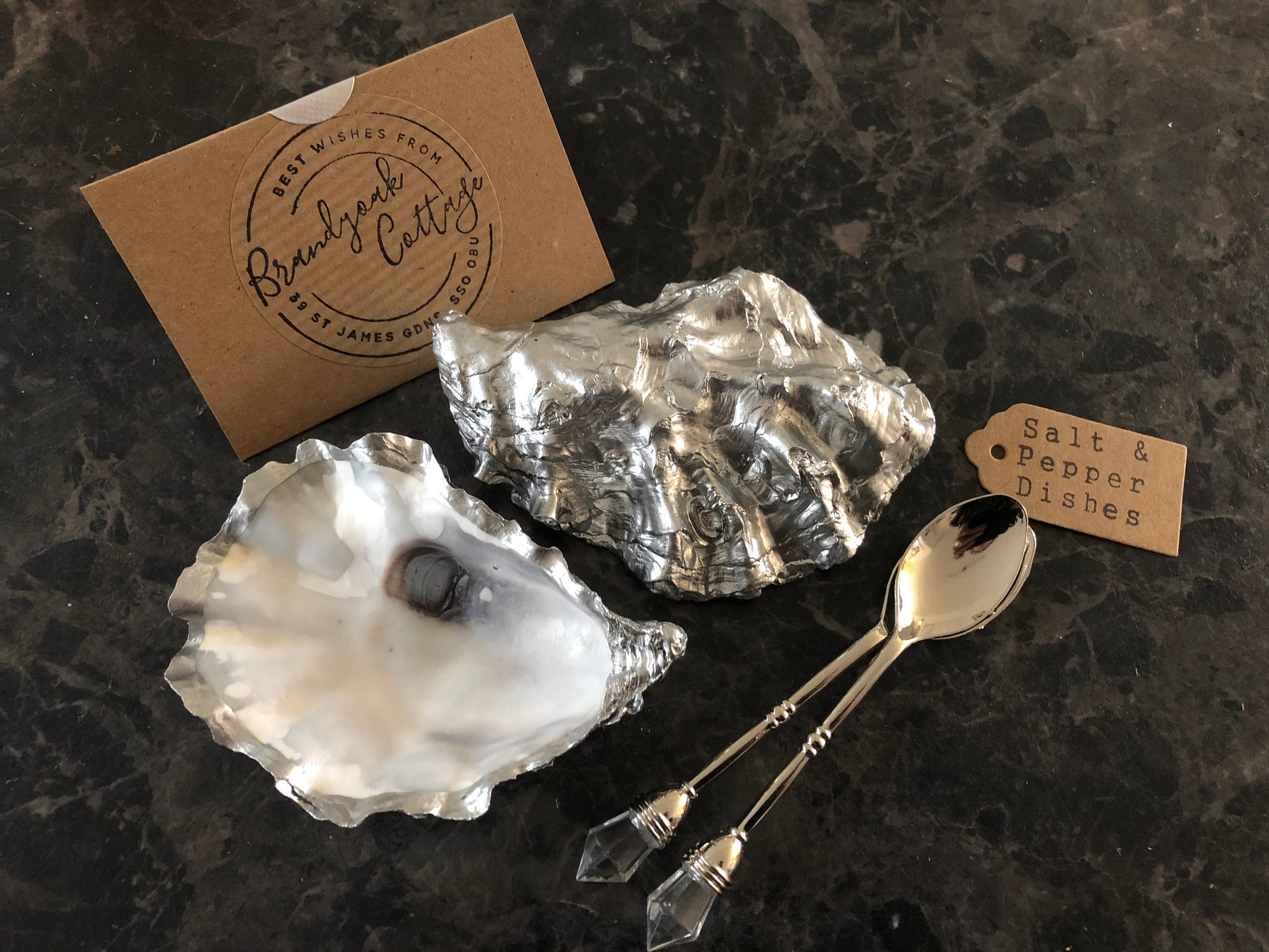 Pair of Silver Oyster Shell Salt & Pepper Cruet Dishes With Matching ...