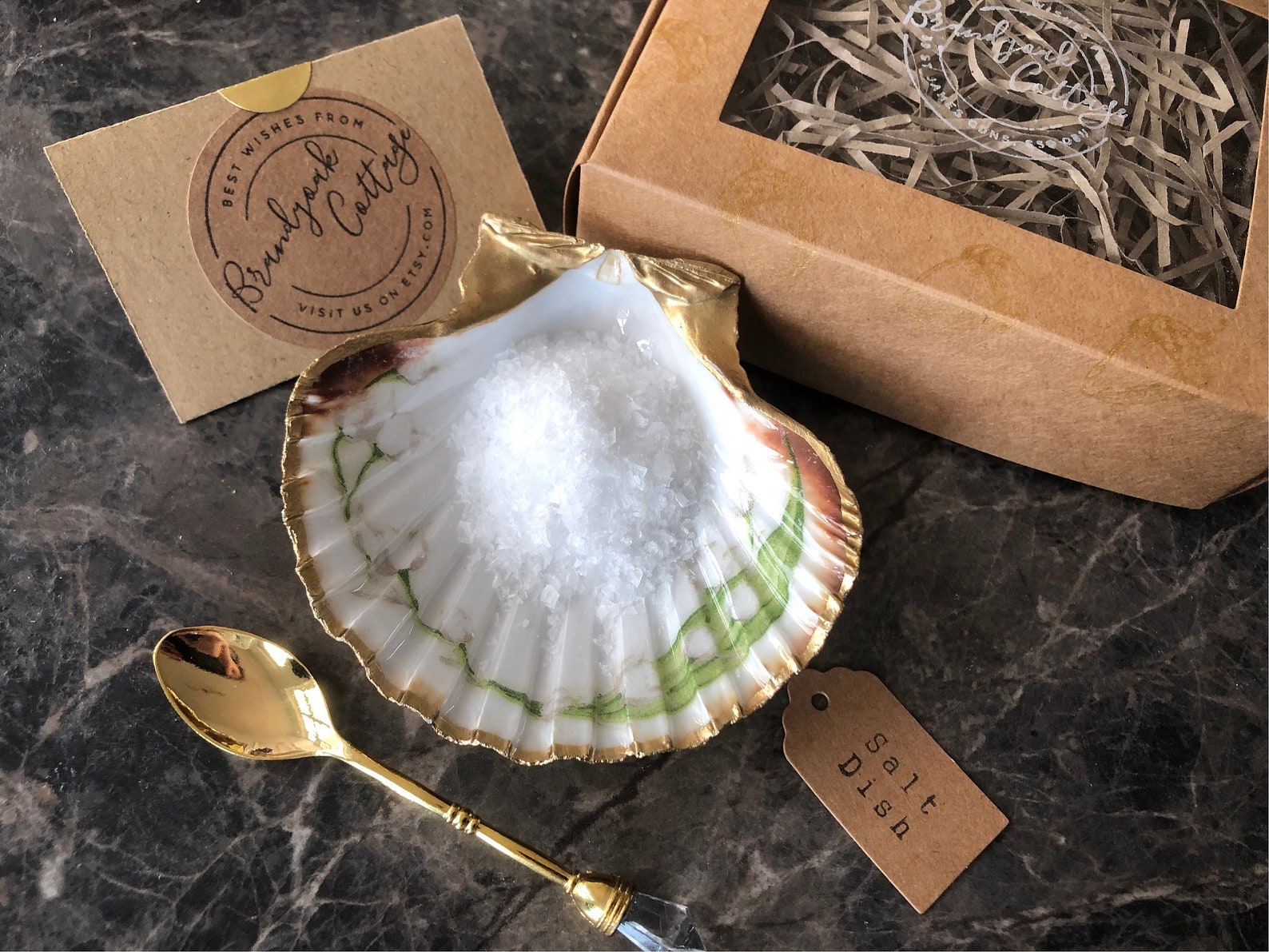 Lily of the Valley Gold Scallop Shell Salt & Pepper Cruet Dishes With ...