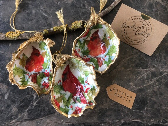 Hanging Red Cardinal Cupped Oyster Shell Decorations Red - Etsy