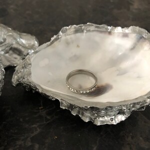 Silver & White Oyster Shell Trinket Dish or Jewellery Dish | Silver ...