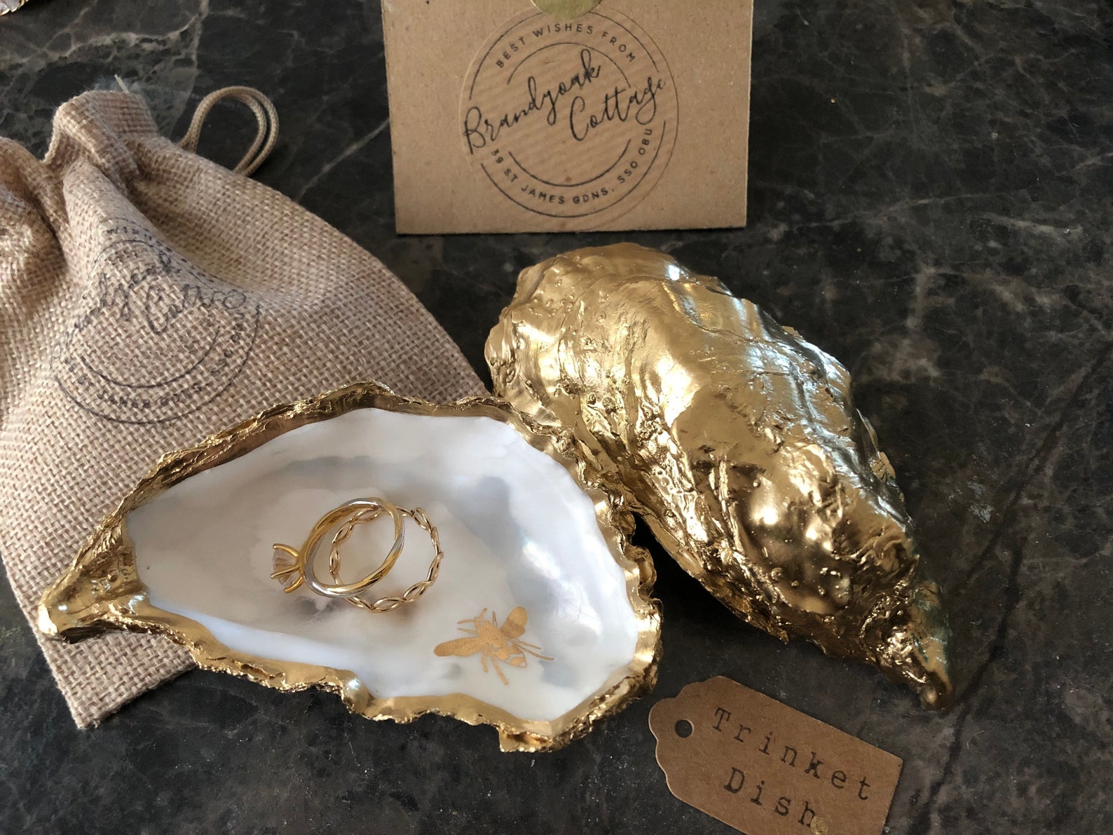 Gold Bee Oyster Shell Trinket Dish Bumblebee Bee Gift, Bee Ring Dish ...