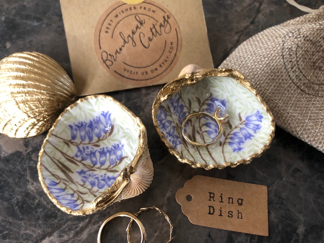 William Morris Bluebells & Willow Gold Cockle Shell Ring Dish Spring ...