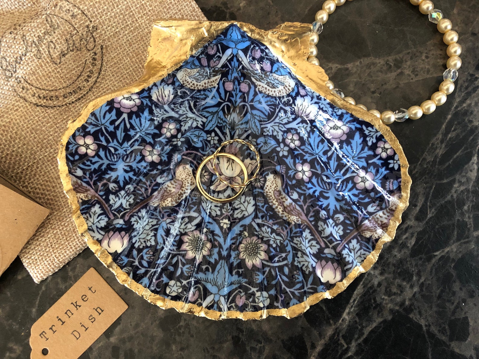 William Morris Strawberry Thief Scallop Shell Birds Trinket | Etsy