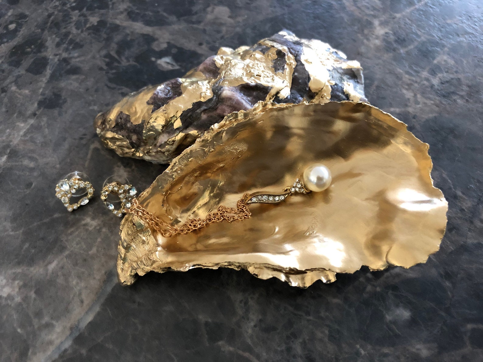 Gold Oyster Shell Jewellery Dish With Natural & Gold Reverse | Etsy