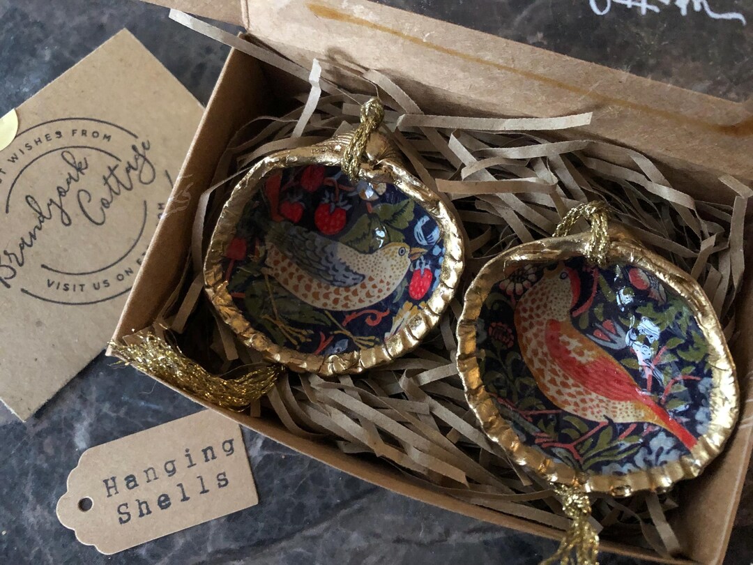 Pair of Festive Gold Cockle Shell Christmas Decorations in William ...
