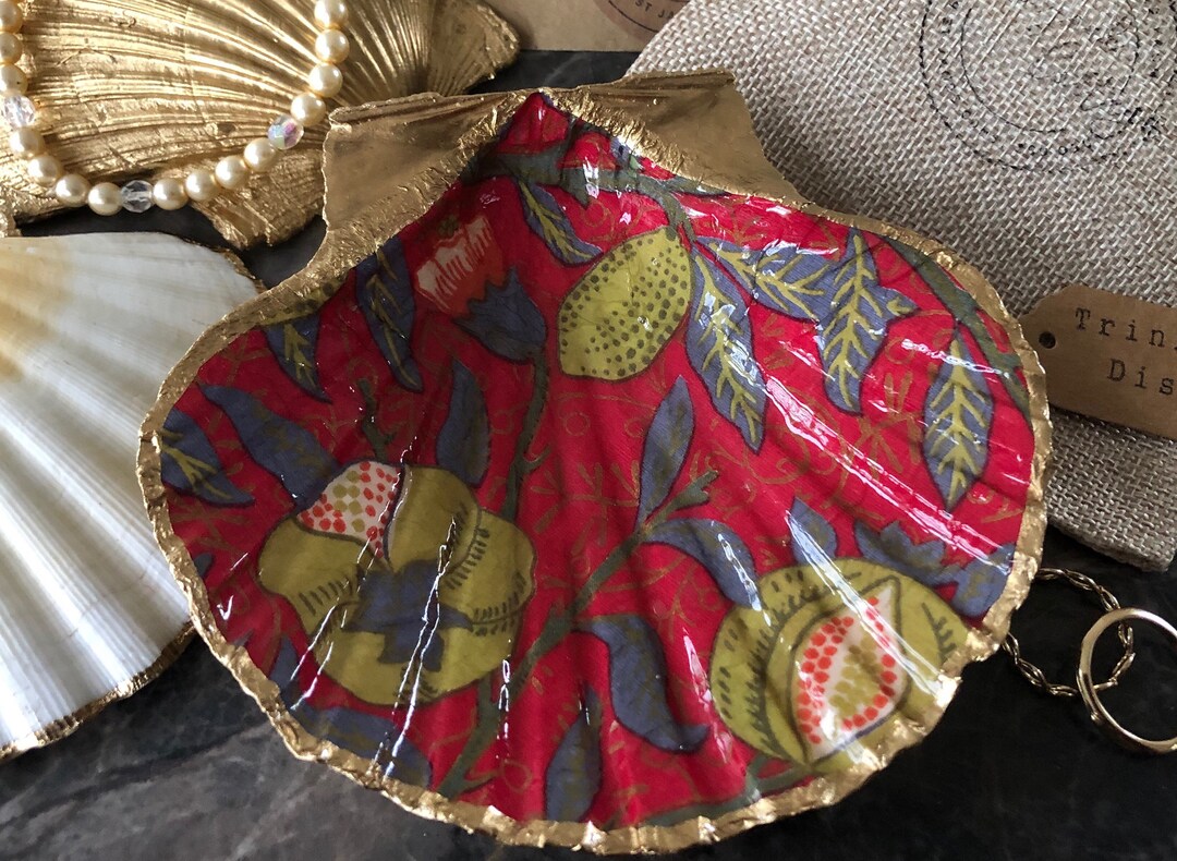 William Morris Fruit Ruby Pomegranate Scallop Shell Trinket Dish |gold ...