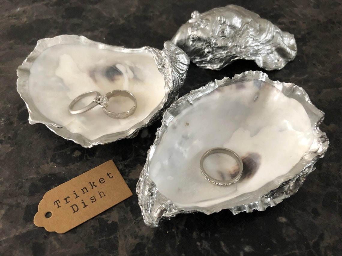 Silver & White Oyster Shell Trinket Dish or Jewellery Dish | Etsy