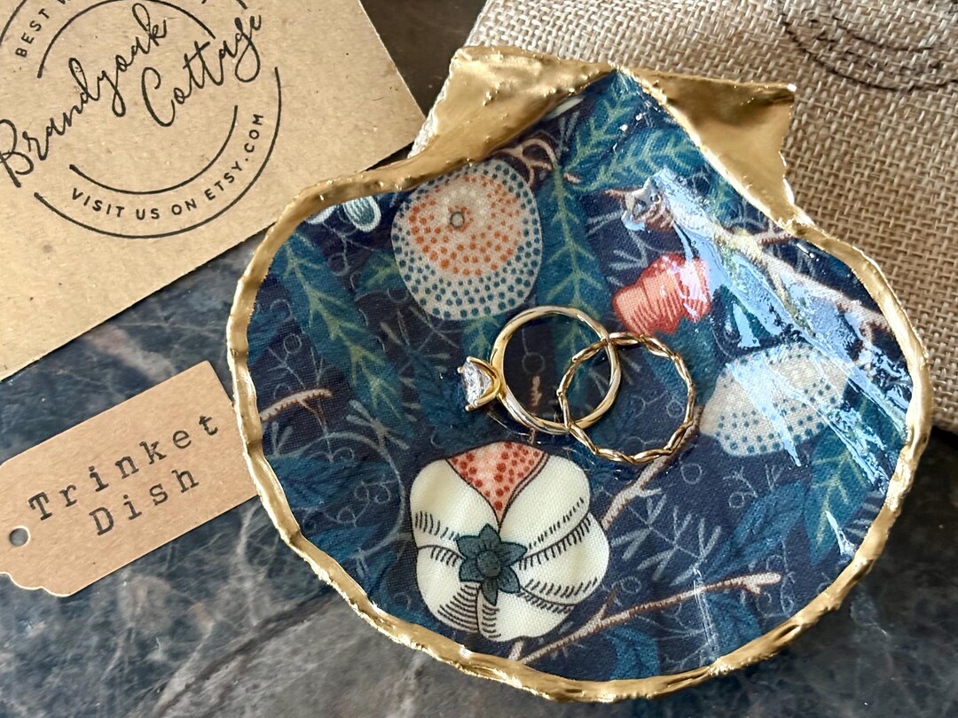 William Morris Fruit Scallop Shell Trinket Dish Navy Blue & Orange ...