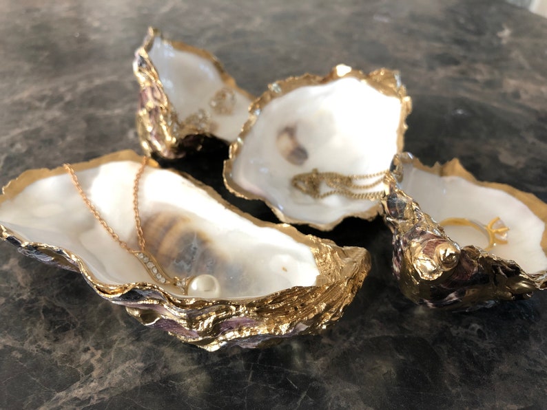 Oyster Shell Jewellery Dish With Beautiful Natural & Gold | Etsy