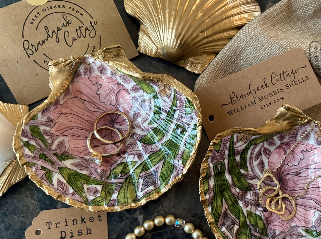 William Morris Shells in Pimpernel Green & Lilac Pink Jewlry Dish ...