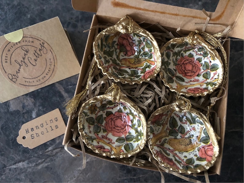 William Morris Bird & Rose Hanging Cockle Shell Decorations | Pink ...