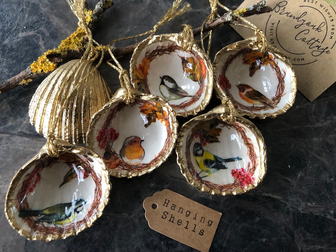 Autumn Wreath Garden Bird Cockle Shell Decorations, Robin Christmas ...