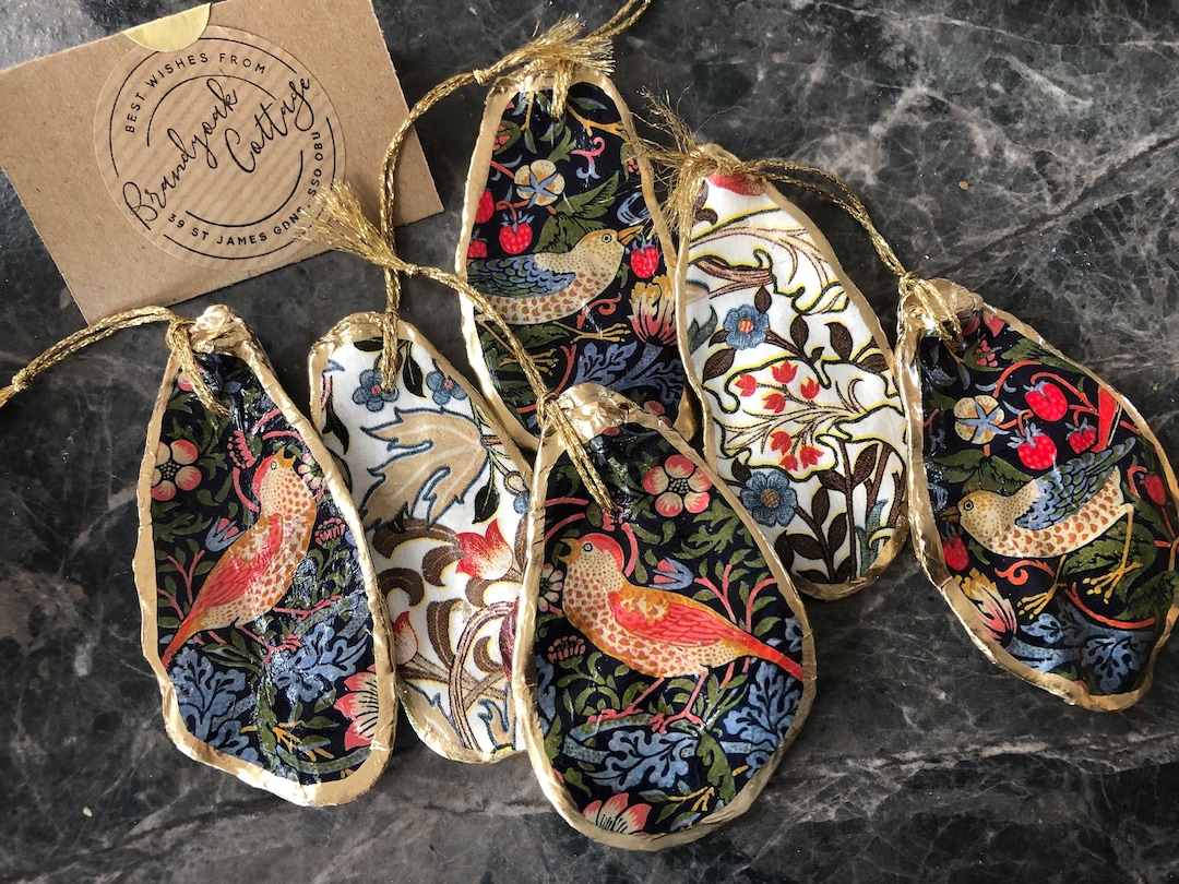 Set of William Morris Christmas Decorations in Acanthus Portiere & Strawberry Thief | Oyster ...