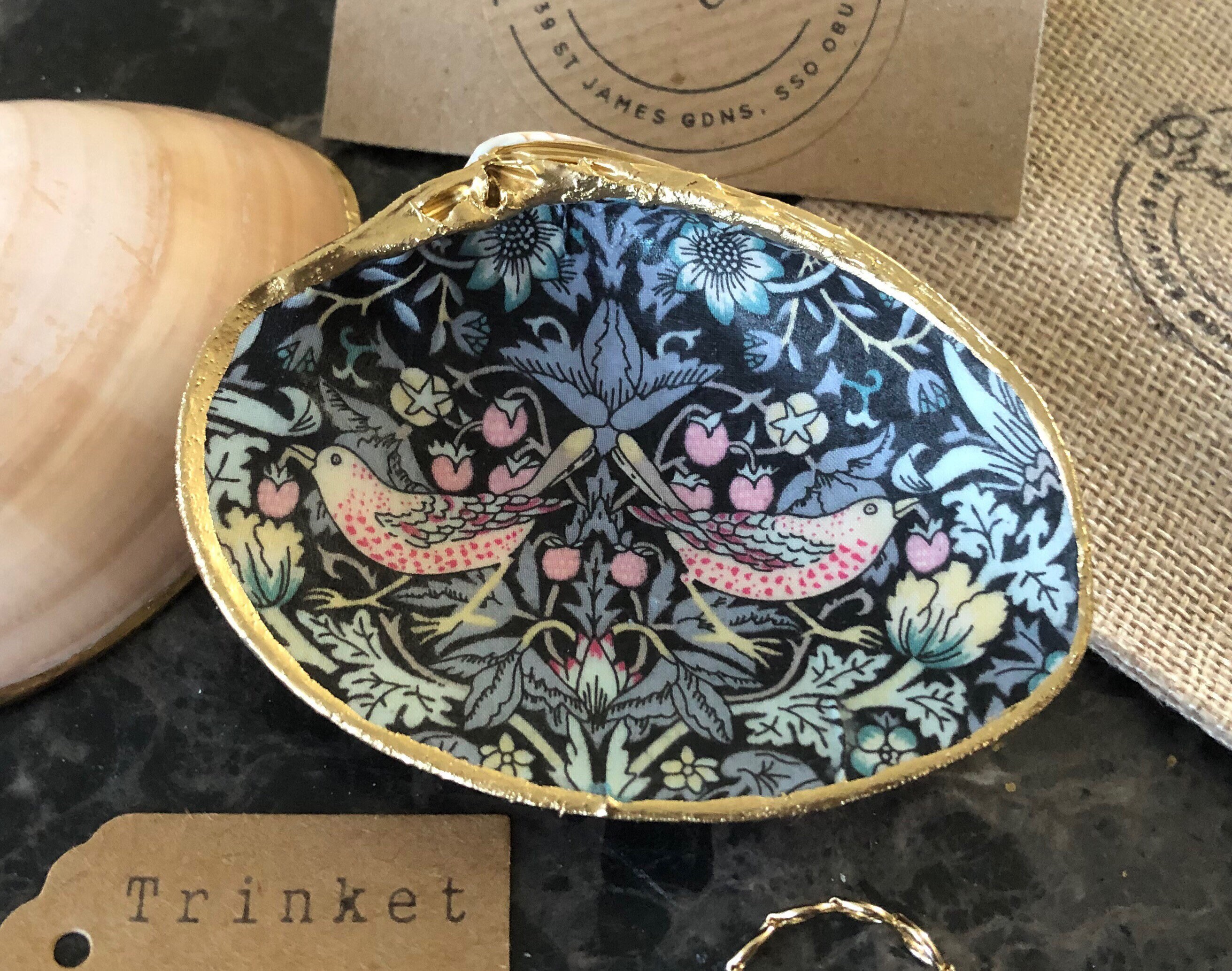 William Morris Strawberry Thief Clam Shell Ring Dish Blue Mint | Etsy