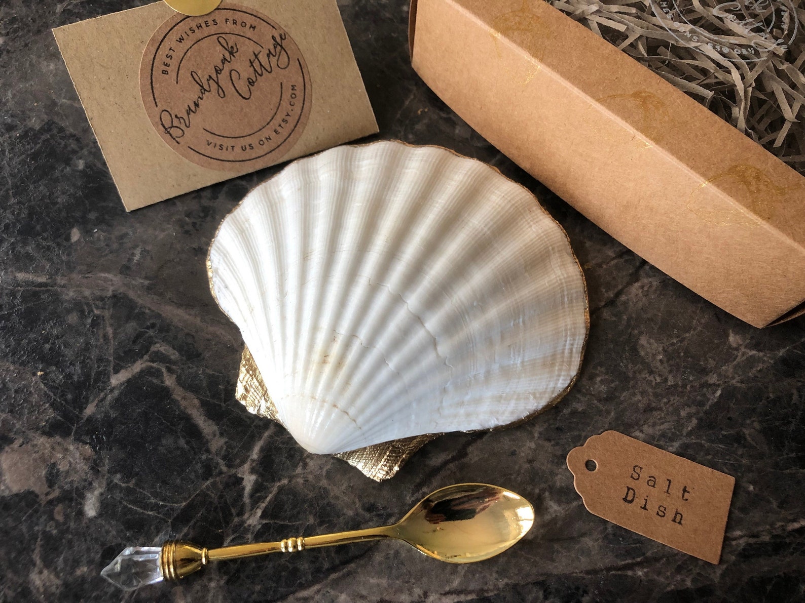 Lily of the Valley Gold Scallop Shell Salt & Pepper Cruet Dishes With ...