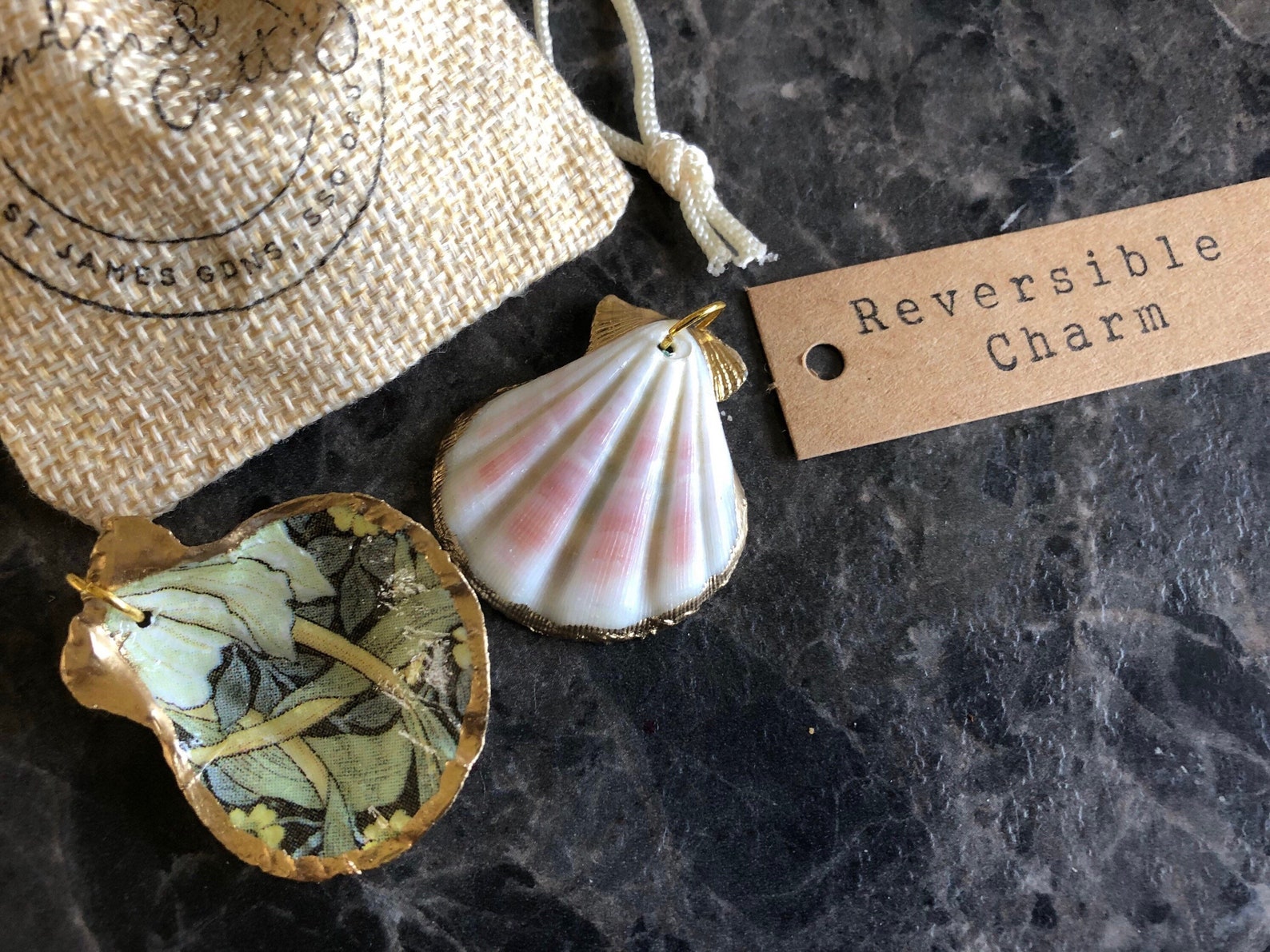 Reversible William Morris Shell Charm for Pendant Necklaces, Key Rings ...