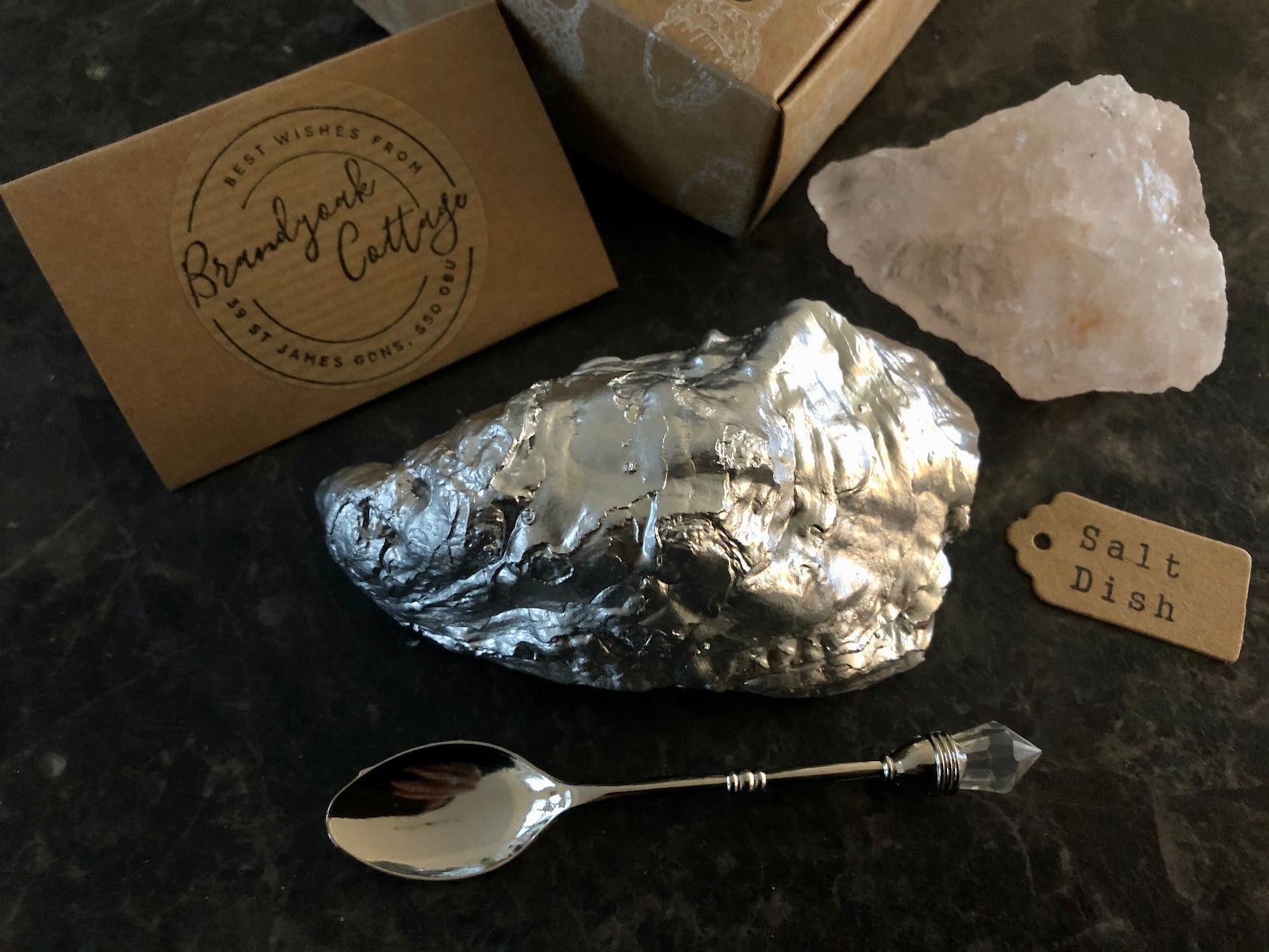 Single Silver Oyster Shell Salt Dish With Spoon | Salt Pinch Pot Cruet ...