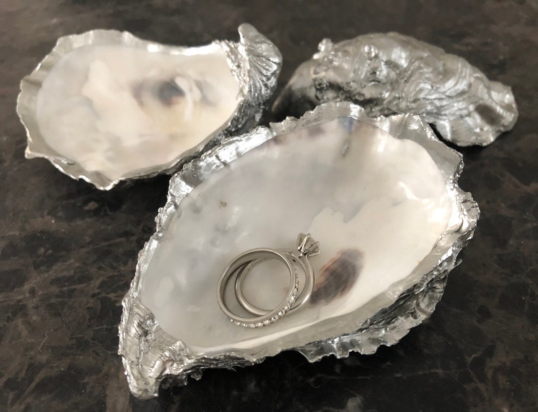Silver & White Oyster Shell Trinket Dish or Jewellery Dish | Silver ...