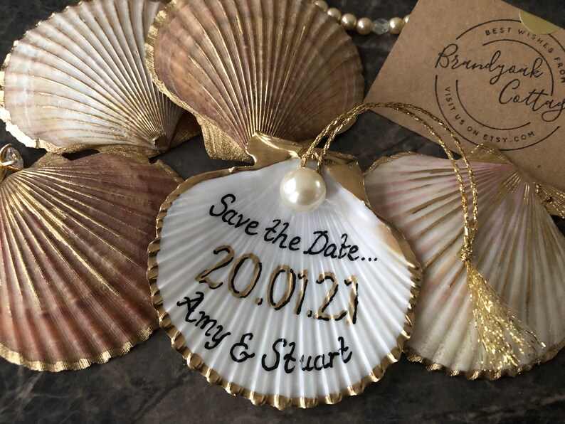Shell Save the Date | Beach Wedding Save the Dates With Personalised ...