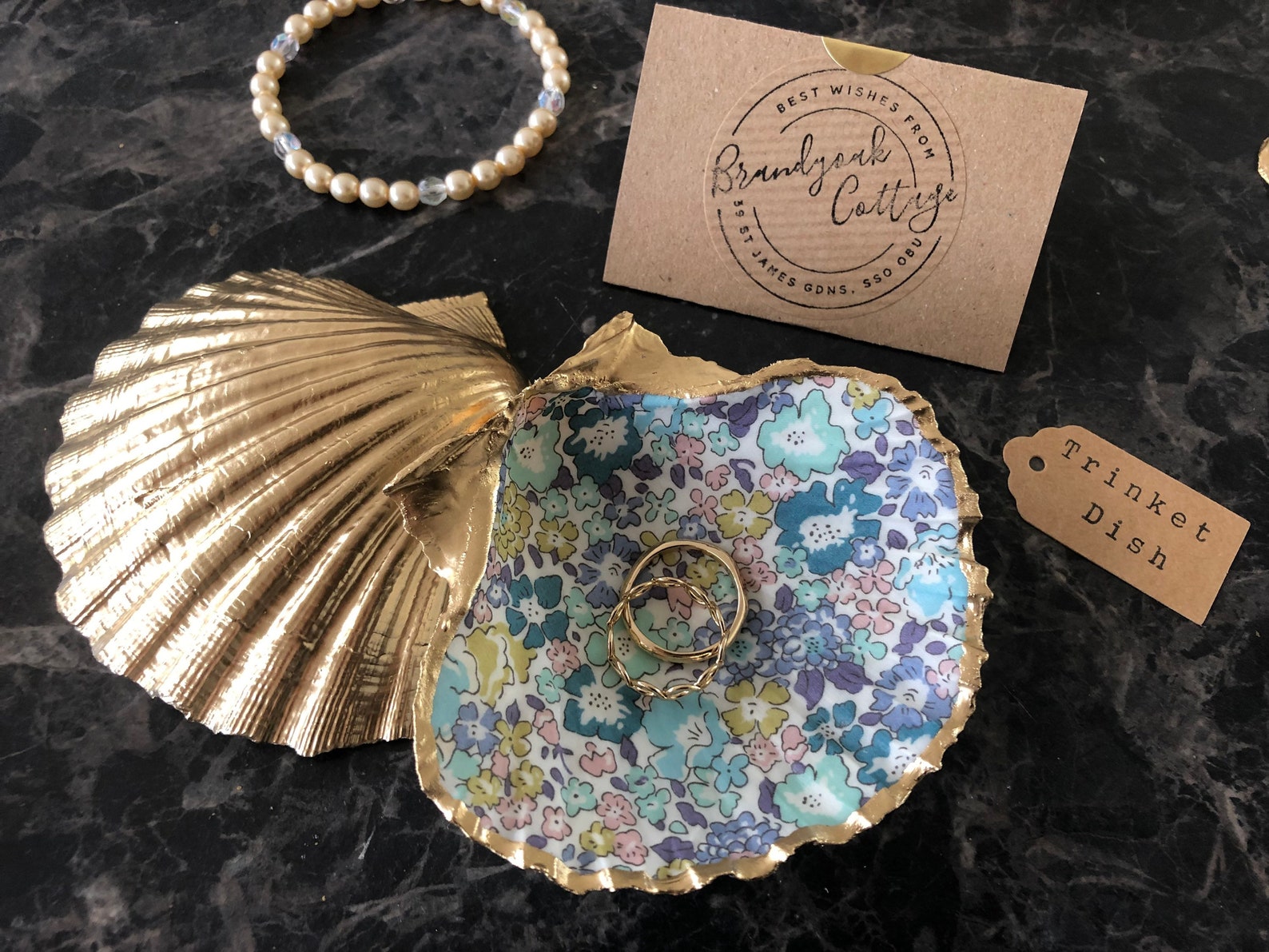 Liberty Print Gift Gold Shell Pastel Trinket Dish in Michelle Pink Blue ...