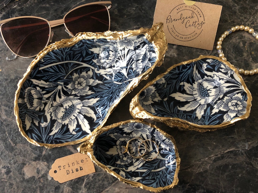 William Morris Shell Gift Set 3 Oyster Trinket Dishes Navy Blue Willow ...