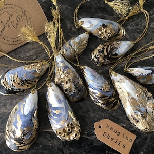 Gilded Barnacle Mussel Shell Christmas Decorations, Blue Gold Hanging ...