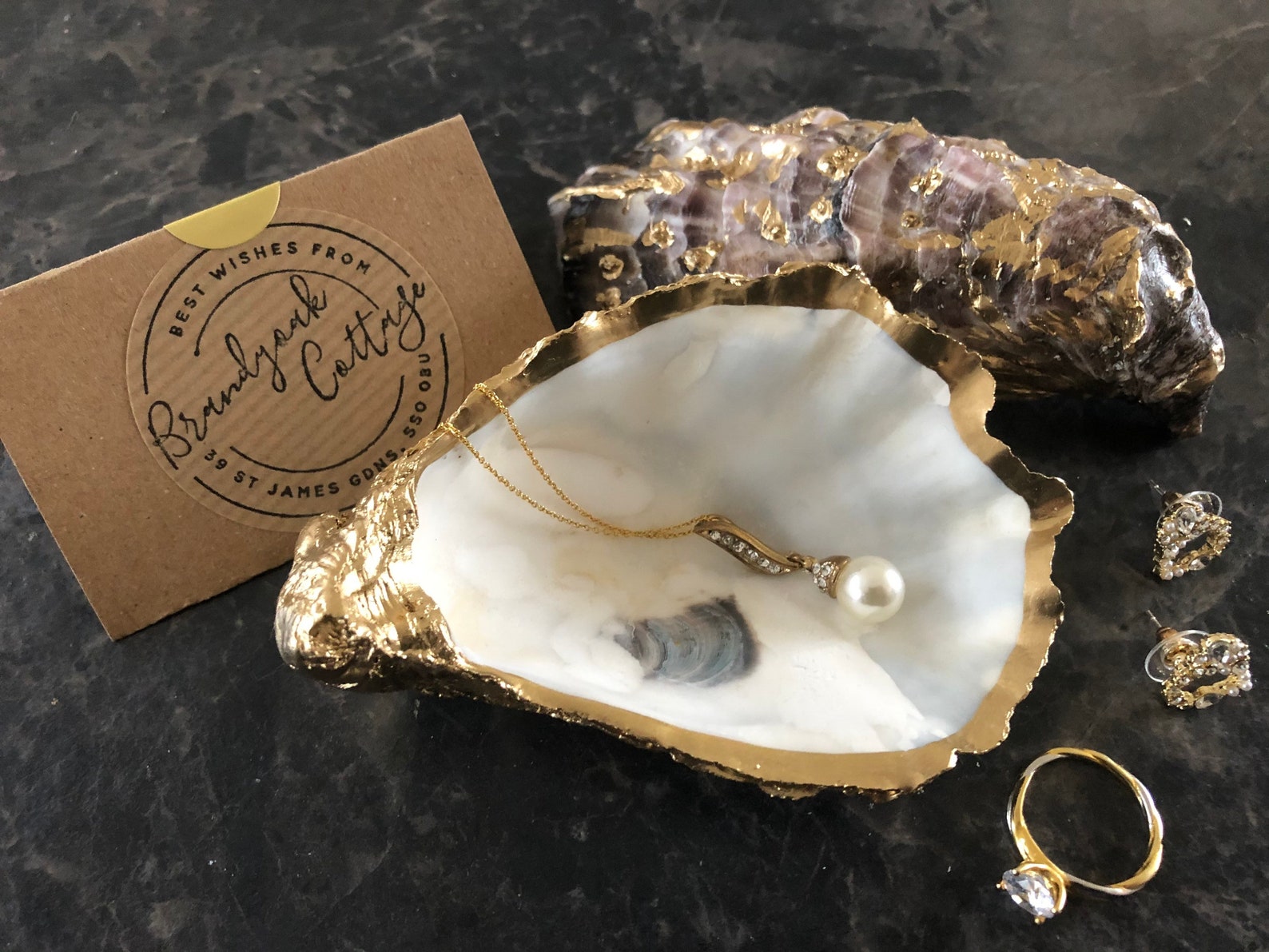 Oyster Shell Jewellery Dish With Beautiful Natural & Gold - Etsy