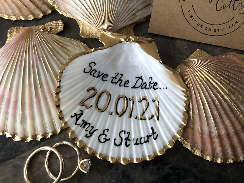 Shell Save the Date | Beach Wedding Save the Dates With Personalised ...