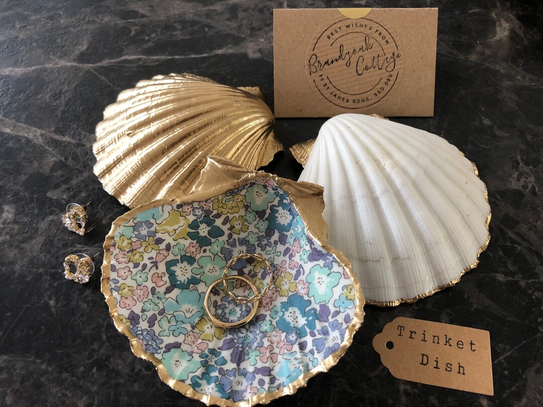 Liberty Print Gift Gold Shell Pastel Trinket Dish in Michelle Pink Blue ...