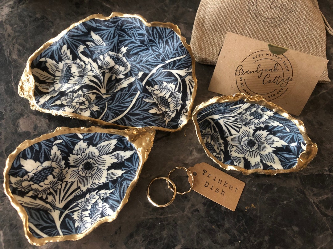 William Morris Shell Gift Set 3 Oyster Trinket Dishes Navy Blue Willow ...