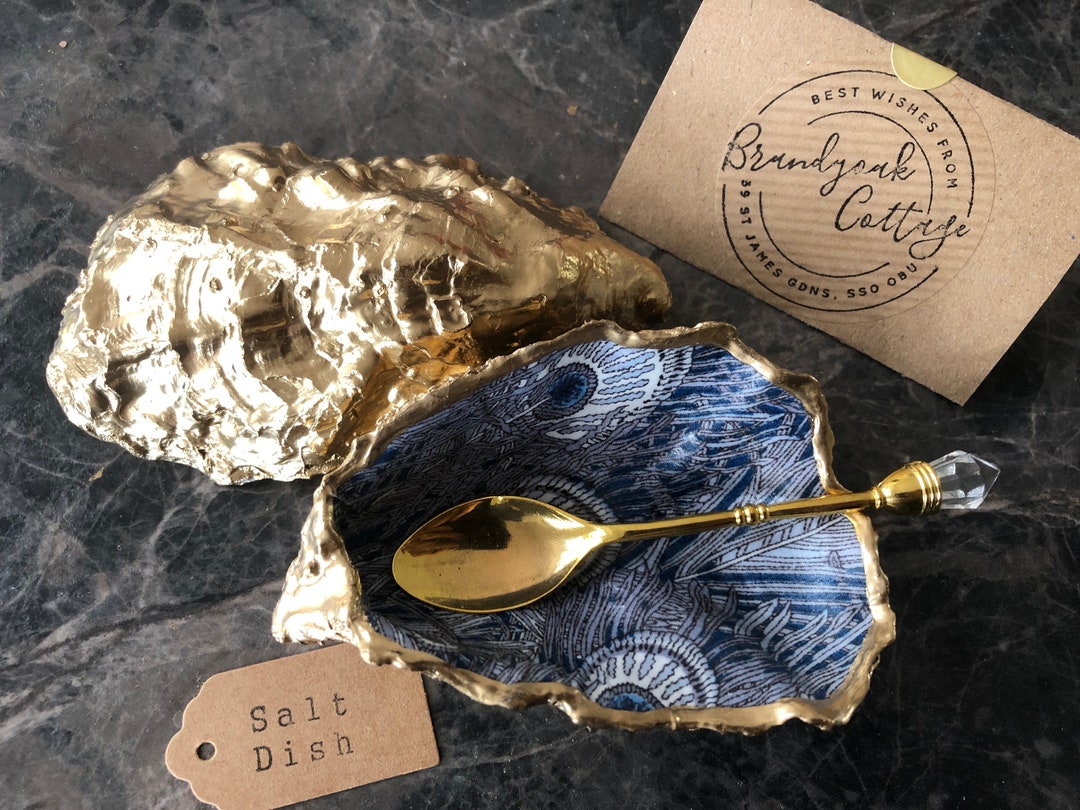 Single Gold Oyster Shell Salt Dish + Spoon in Liberty of London Hera ...